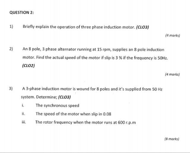 Solved 2) An 8 pole, 3 phase alternator running at 15rpm, | Chegg.com