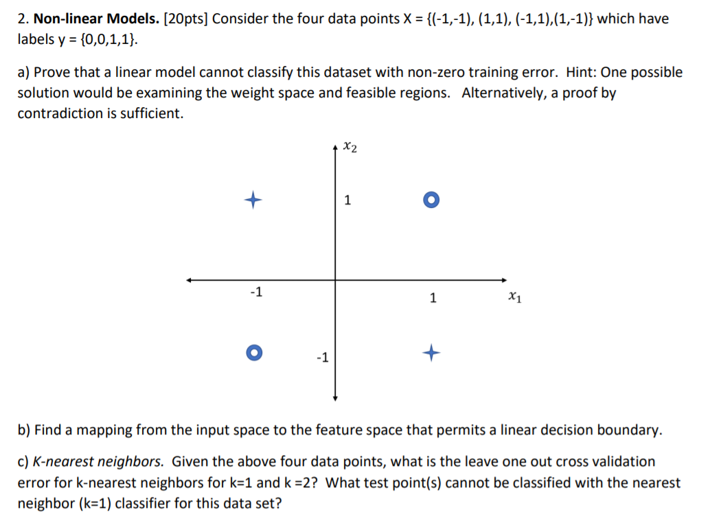 2. Non-linear Models. [20pts] Consider the four data | Chegg.com