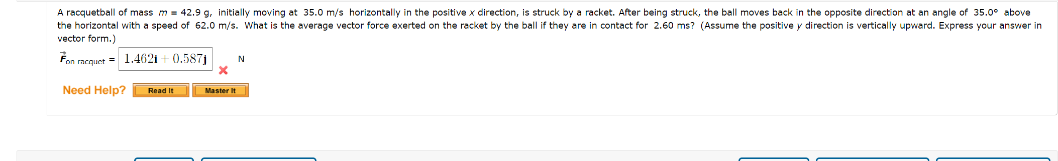 Solved A racquetball of mass m = 42.9 g, initially moving at | Chegg.com
