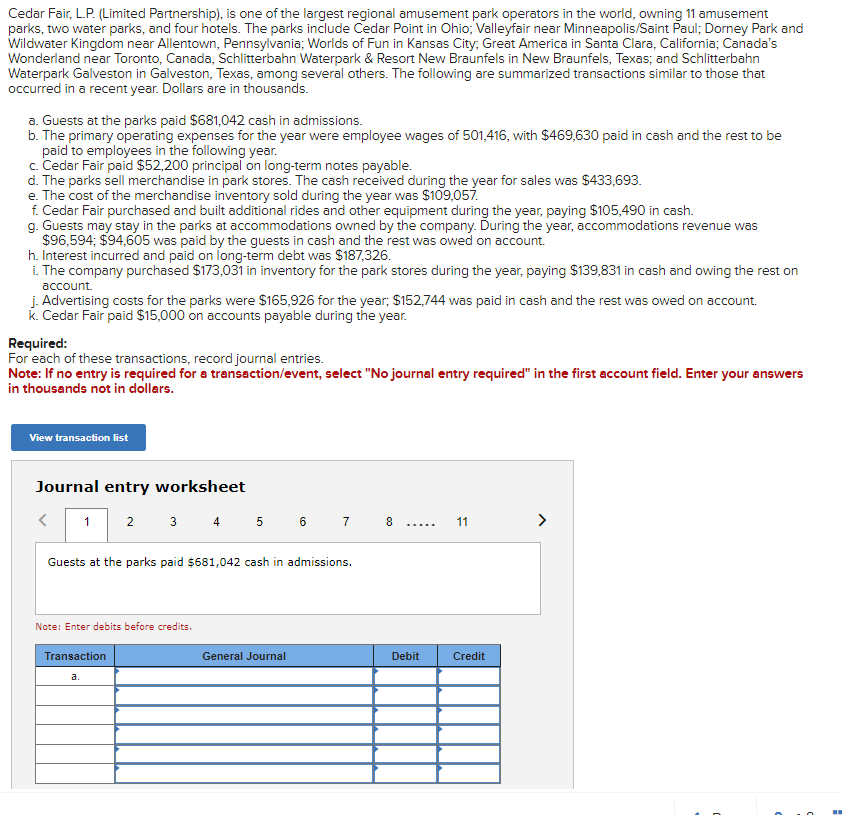 Solved Cedar Fair, L.P. (Limited Partnership), is one of the | Chegg.com