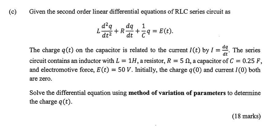 Solved (c) Given the second order linear differential | Chegg.com