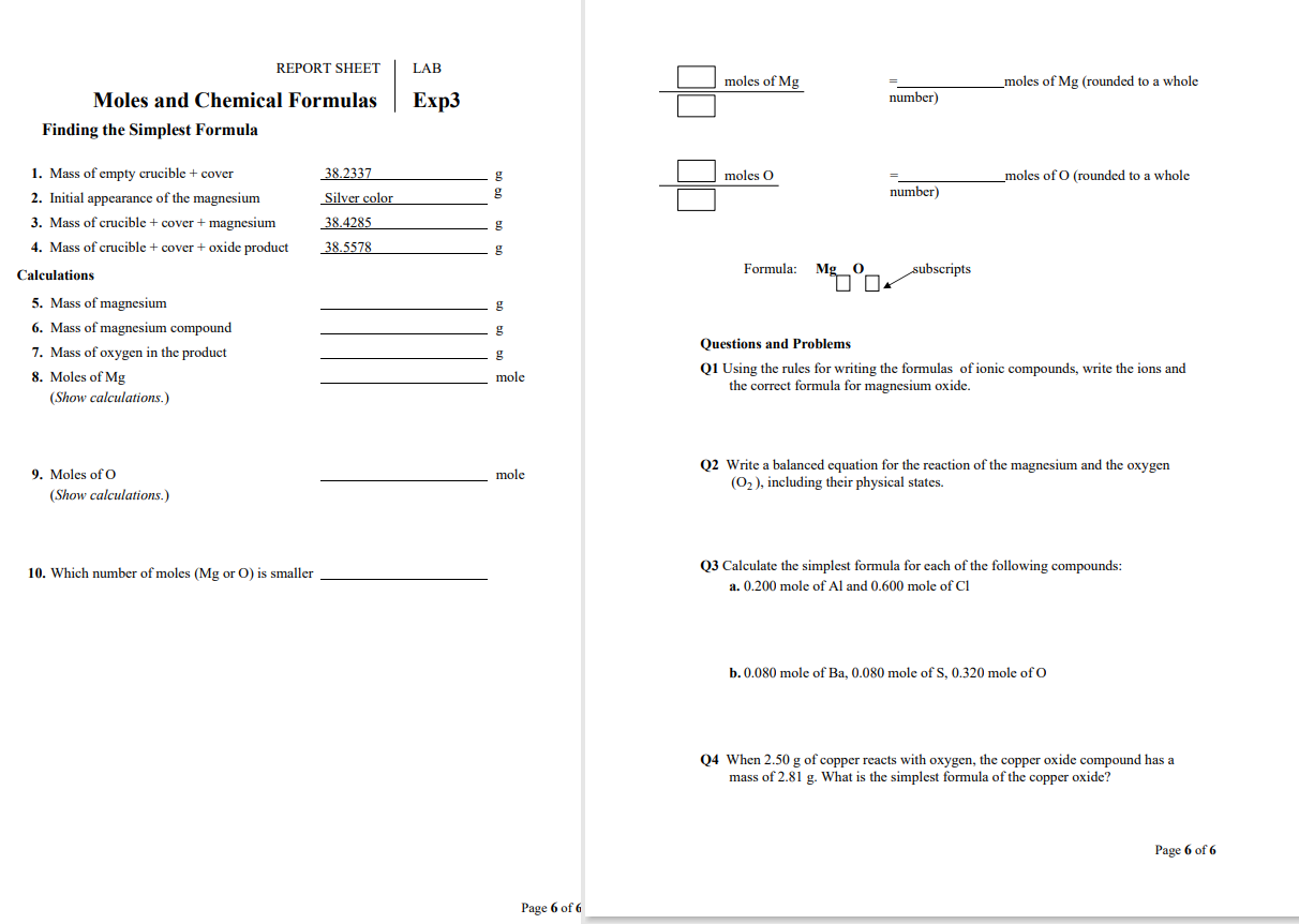 Solved \begin{tabular}{r|l} REPORT SHEET & LAB \end{tabular} | Chegg.com