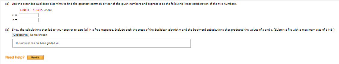 Solved (a) Use the extended Euclidean algorithm to find the | Chegg.com