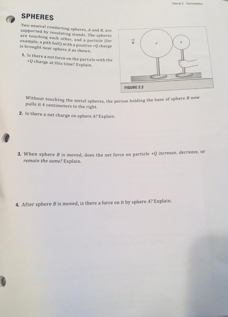 Solved Tutorial 2 Electrostatic SPHERES Two neutral | Chegg.com