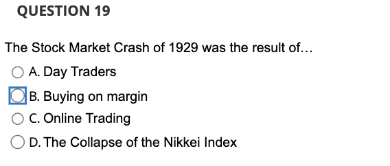 The Stock Market Crash of 1929 was the result of... | Chegg.com