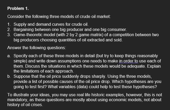 Solved Problem 1. Consider the following three models of | Chegg.com