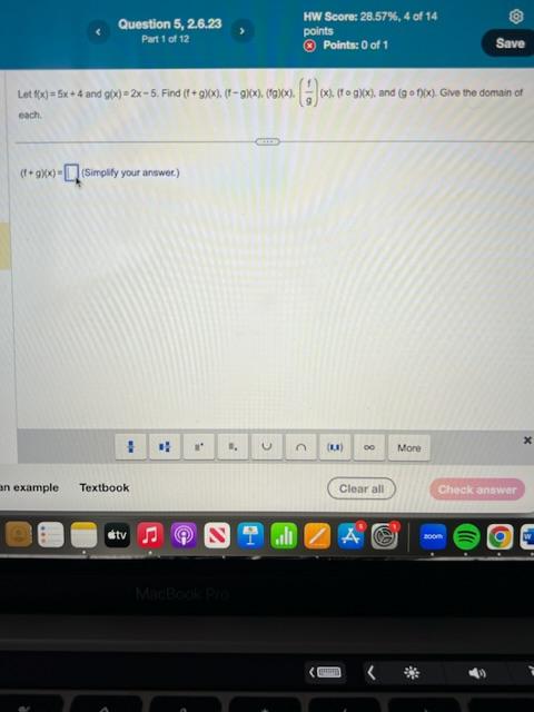 Solved Let f(x)= 5x + 4 and g(x) = 2X - 5. Find (f + g)(x). | Chegg.com