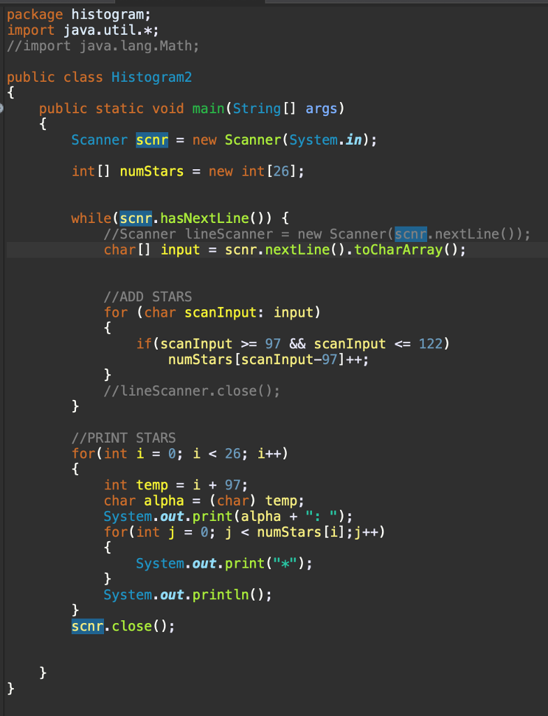 Solved package histogram; import java.util.*; //import | Chegg.com