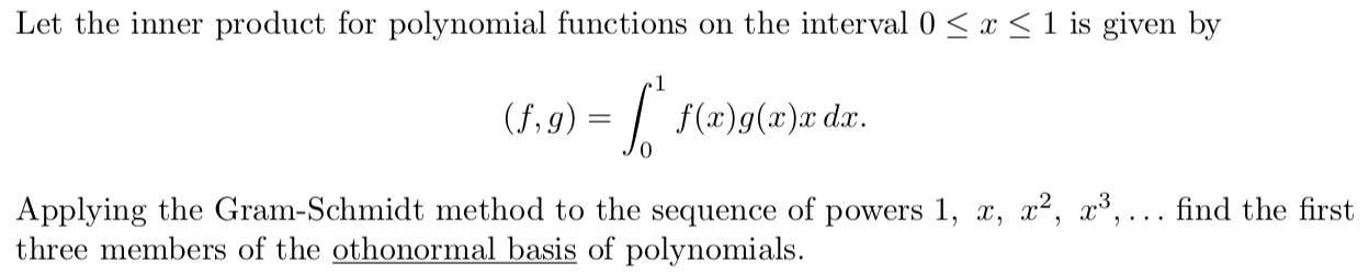 Solved Let the inner product for polynomial functions on the | Chegg.com
