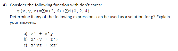 Solved Consider The Following Function With Dont Cares 