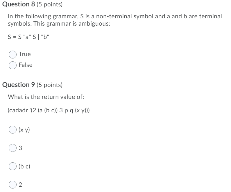 Solved Question 8 (5 points) In the following grammar, S is | Chegg.com