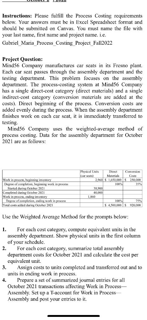 Solved IN EXCEL FORMAT/FILE PLEASE Instructions: Please | Chegg.com