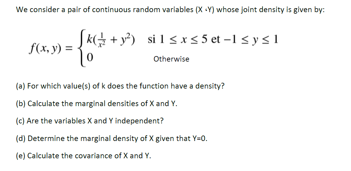 Solved We consider a pair of continuous random variables | Chegg.com
