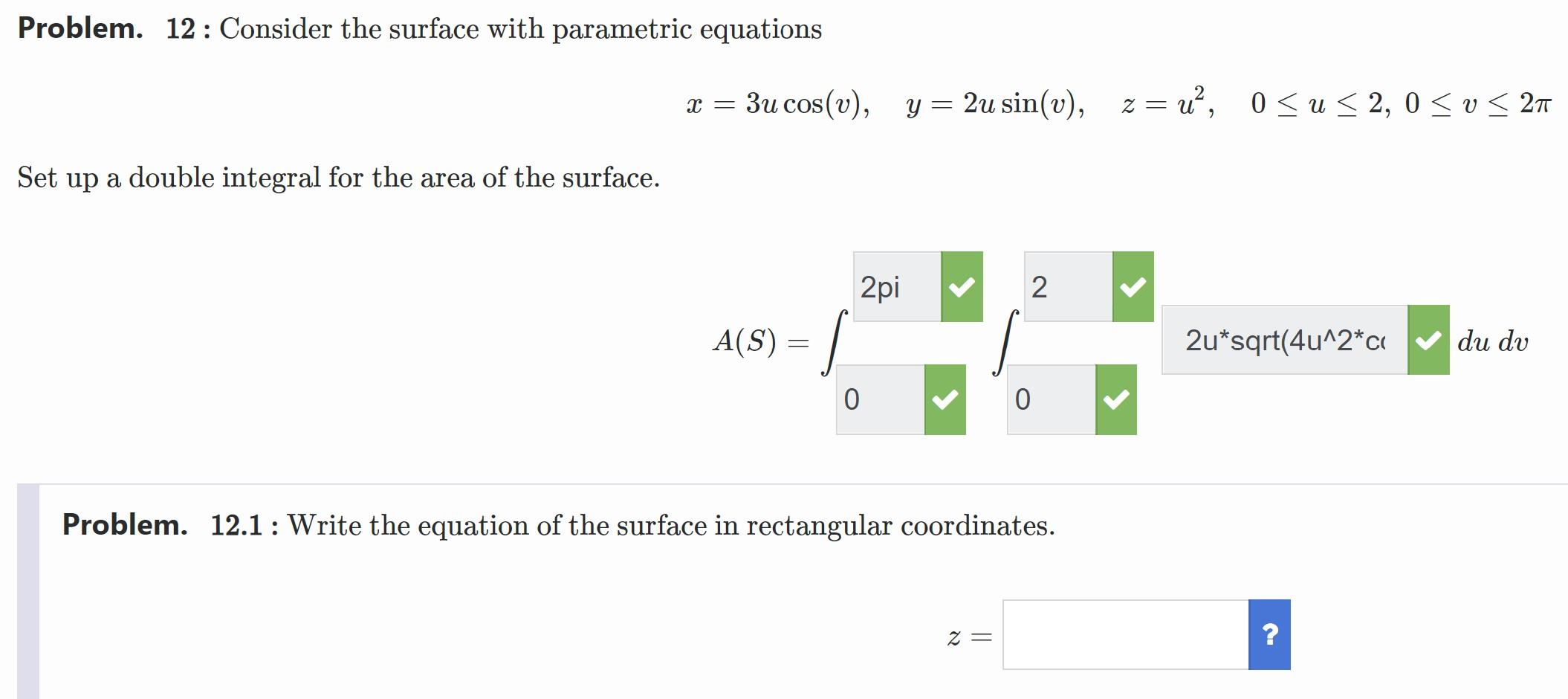 Solved Problem. 12: Consider the surface with parametric | Chegg.com