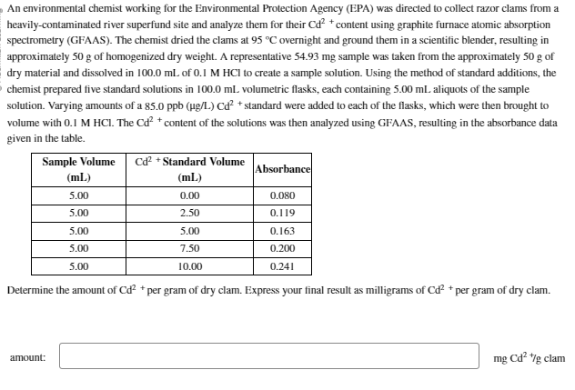 Solved An environmental chemist working for the | Chegg.com