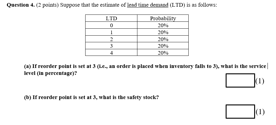Solved (a) If reorder point is set at 3 (i.e., an order is | Chegg.com