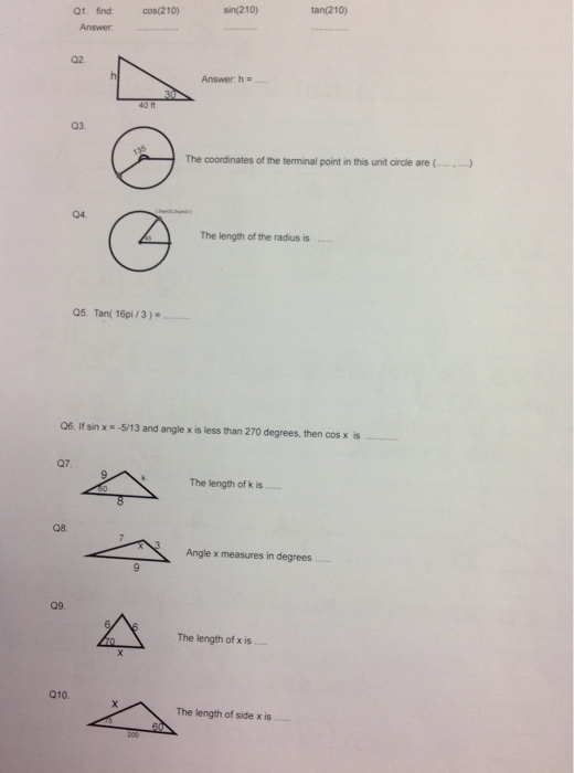 Solved Find cos(210) sin(210) tan(210) Answer:____ ____ | Chegg.com