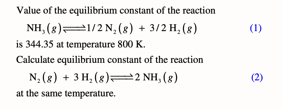 Solved Value of the equilibrium constant of the reaction | Chegg.com
