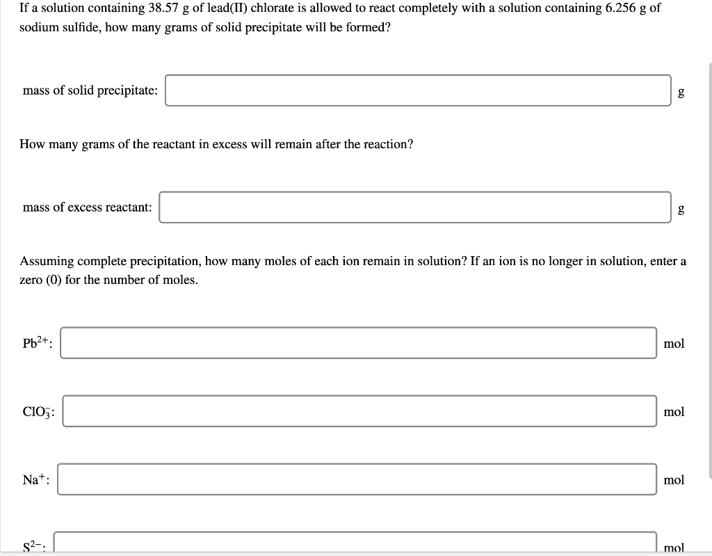 Solved If a solution containing 38.57 g of lead(II) chlorate | Chegg.com