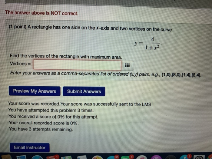 Solved A Rectangle had one side on the x-axis & two vertices | Chegg.com