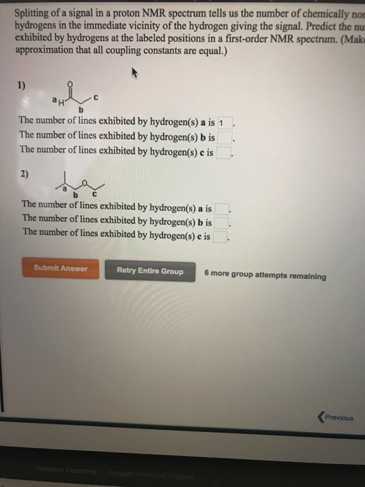 Solved Splitting of a signal in a proton NMR spectrum tells | Chegg.com