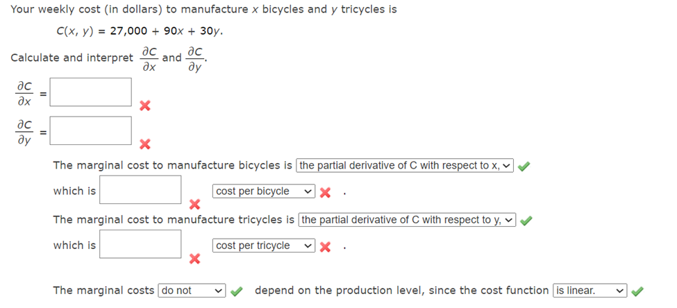 Solved C(x,y)=27,000+90x+30y. Calculate and interpret ∂x∂C | Chegg.com