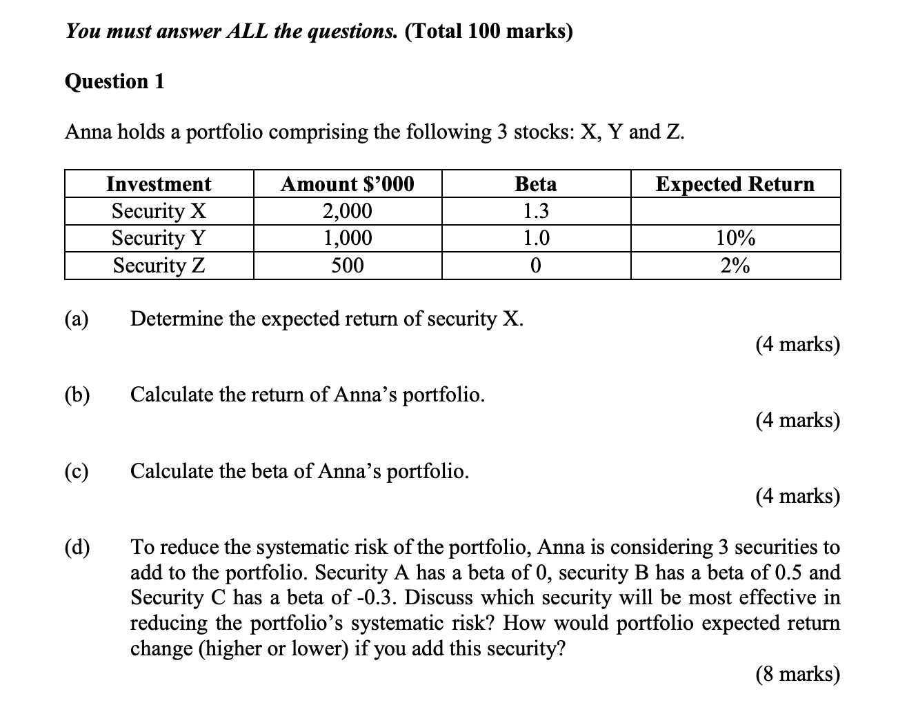 Solved You must answer ALL the questions. (Total 100 marks) | Chegg.com