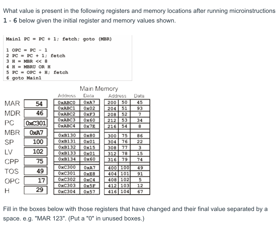 What value is present in the following registers and | Chegg.com