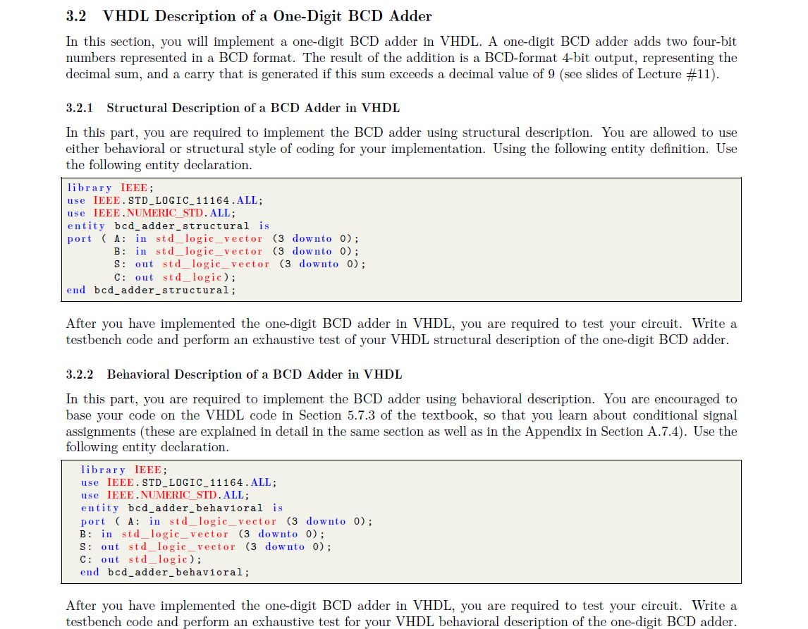 32 Vhdl Description Of A One Digit Bcd Adder In This