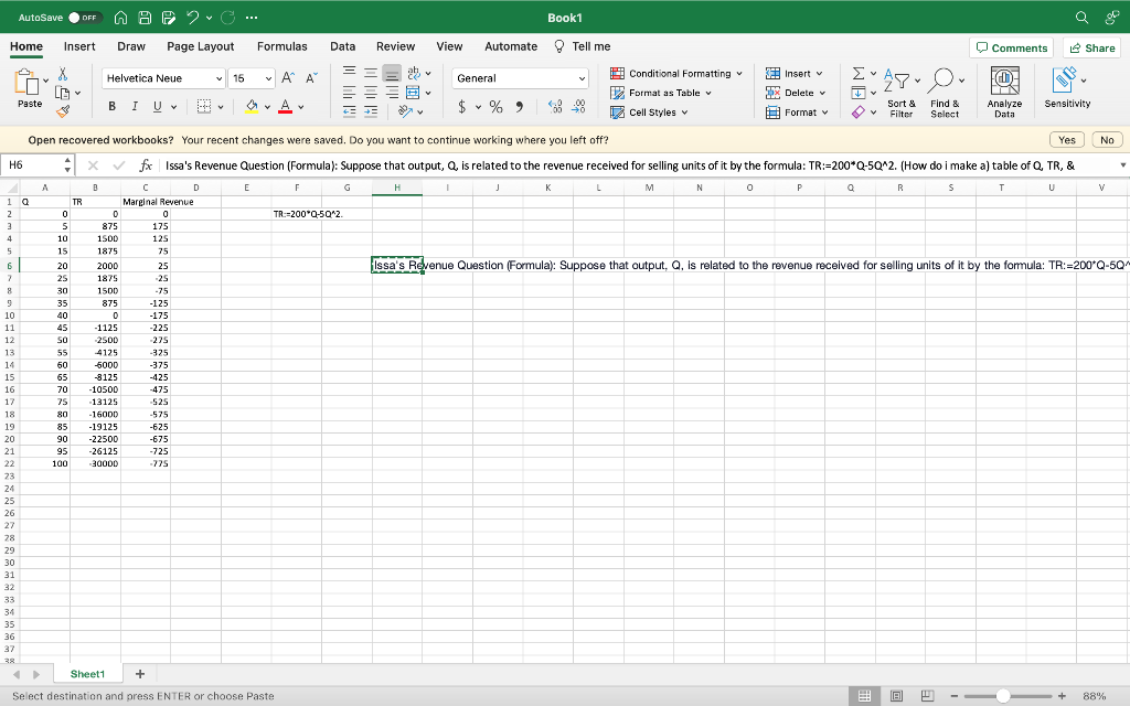 Solved Open recovered workbooks? Your recent changes were | Chegg.com