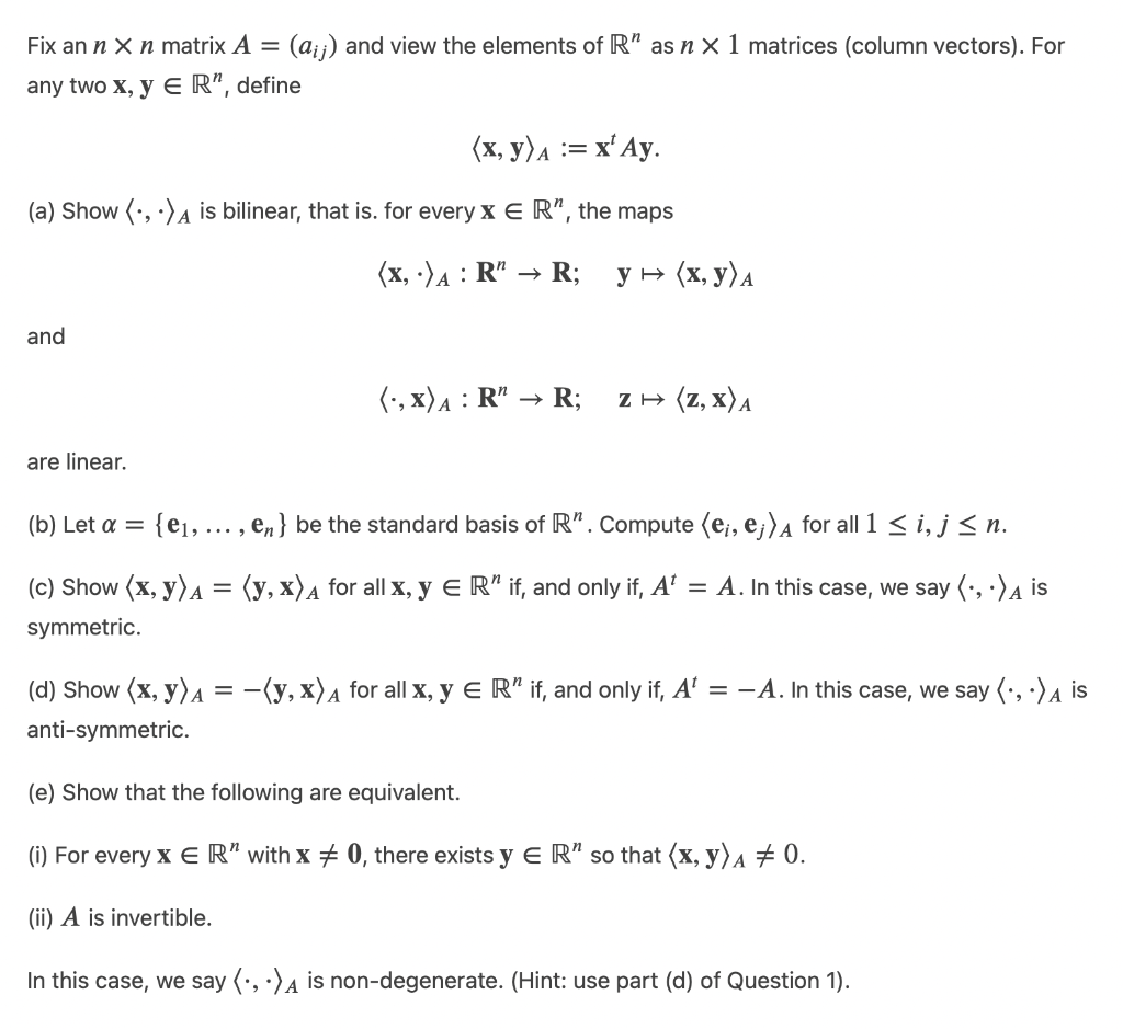 Solved Fix an n x n matrix A = (aij) and view the elements | Chegg.com