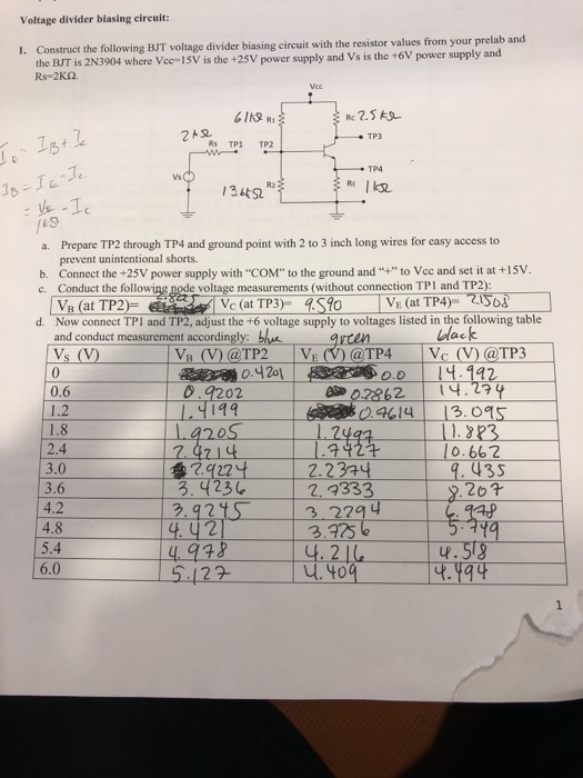 Solved Voltage divider biasing circuit 1. Construct the | Chegg.com