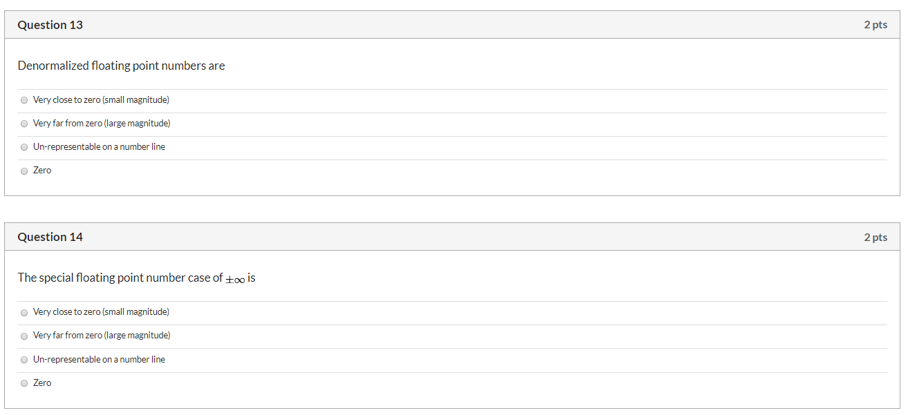 Solved Question 13 2 pts Denormalized floating point numbers | Chegg.com