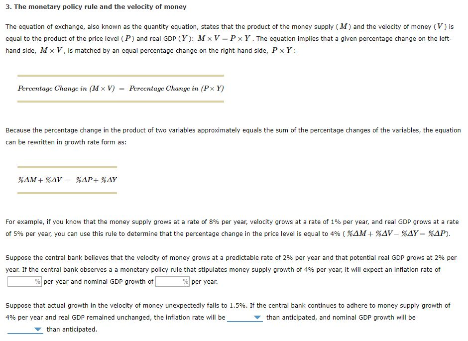 Solved 3. The monetary policy rule and the velocity of money | Chegg.com