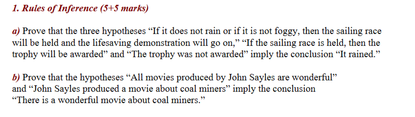 Solved 1. Rules of Inference ( 5+5 marks) a) Prove that the | Chegg.com