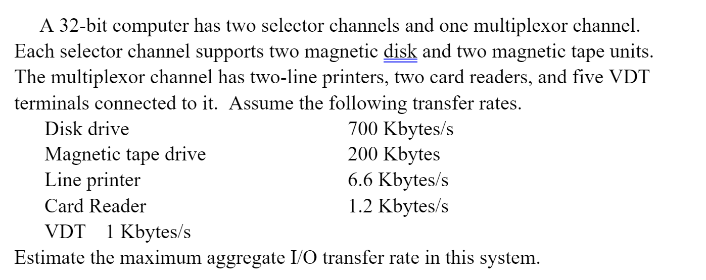 Solved A 32-bit computer has two selector channels and one | Chegg.com