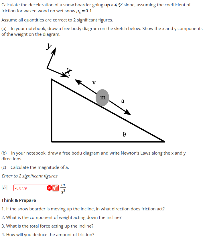 Solved Calculate the deceleration of a snow boarder going up | Chegg.com