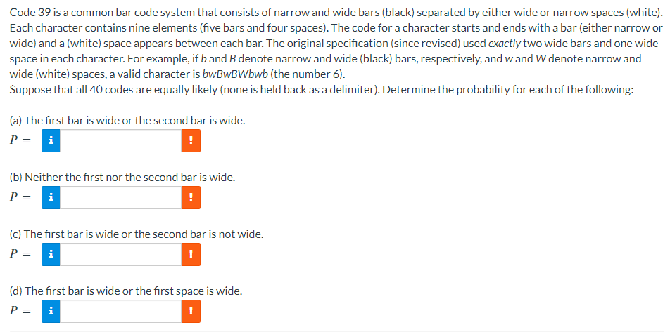 Solved Code 39 is a common bar code system that consists of | Chegg.com