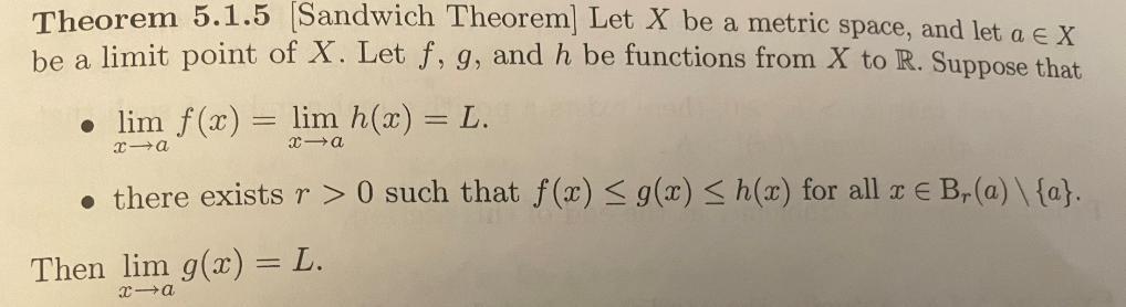 Solved Theorem 5.1.5 (Sandwich Theorem) Let X be a metric | Chegg.com