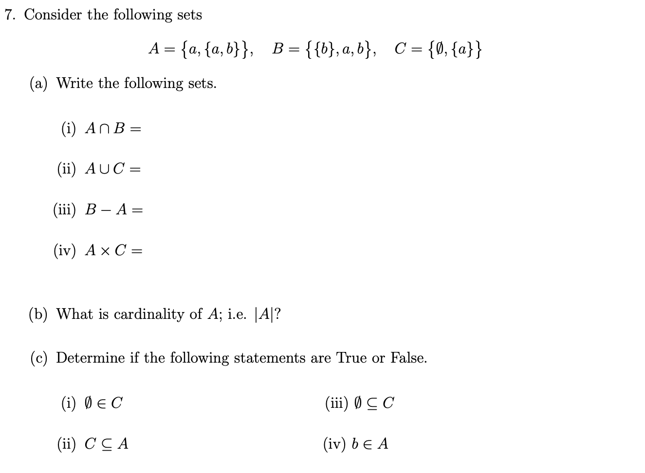 Solved 7. Consider the following sets | Chegg.com