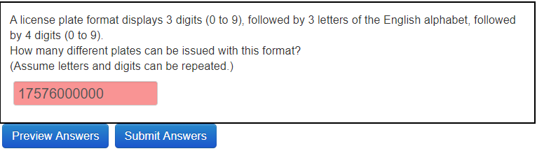Solved A license plate format displays 3 digits (0 to 9), | Chegg.com