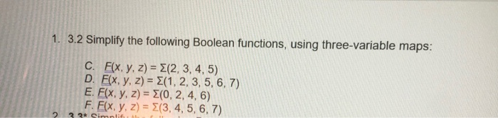 Solved 1. 3.2 Simplify the following Boolean functions, | Chegg.com