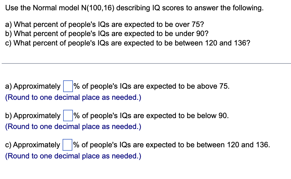 Solved Use the Normal model N(100,16) describing IQ scores | Chegg.com