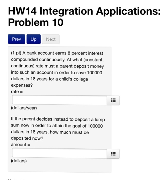 Solved HW14 Integration Applications: Problem 10 Prev Up | Chegg.com