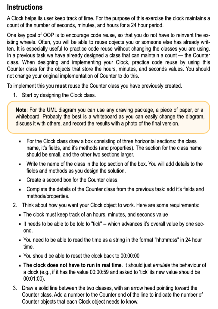 Solved 2. Think about how you want your Clock object to | Chegg.com