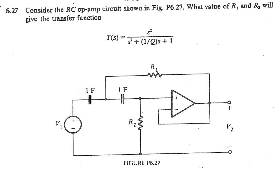 Solved 6.27 Consider the RC op-amp circuit shown in Fig. | Chegg.com