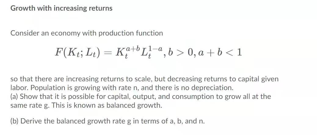 Solved Growth with increasing returns Consider an economy | Chegg.com