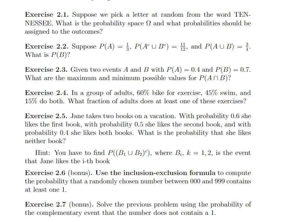 Solved Exercise 2.1. Suppose we pick a letter at random from | Chegg.com