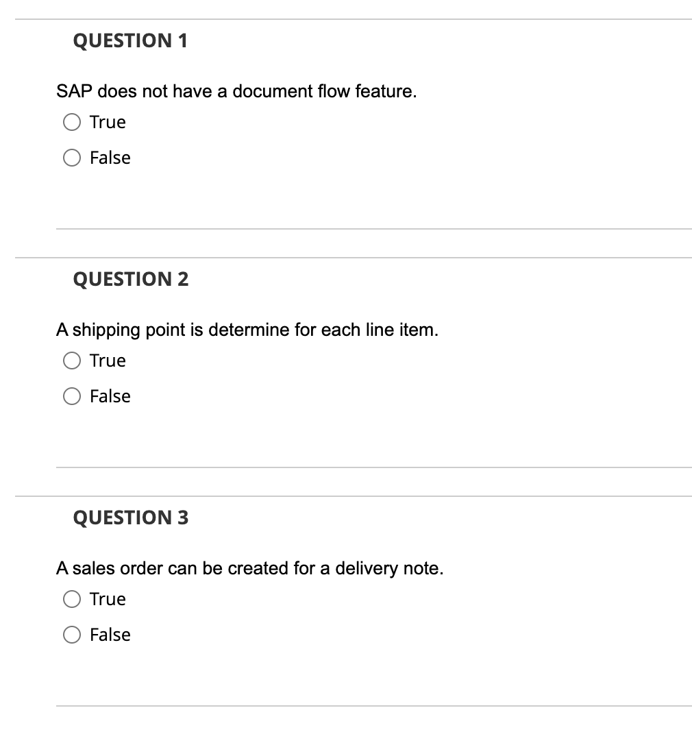 Solved SAP does not have a document flow feature. True False | Chegg.com