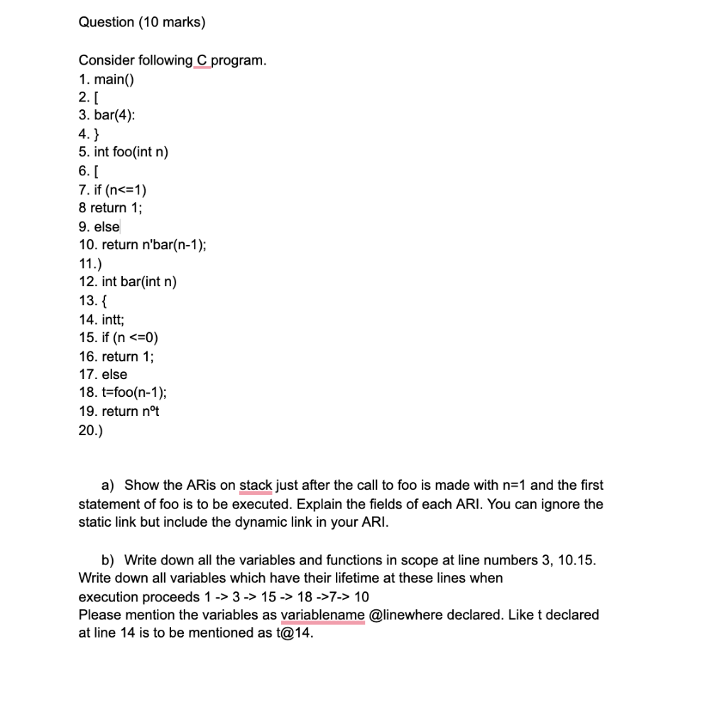 Solved Question 10 Marks Consider Following C Program 1 